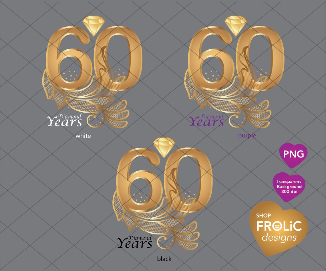 60 Diamond Years Clipart, Diamond 60th Wedding Anniversary, Celebrating ...