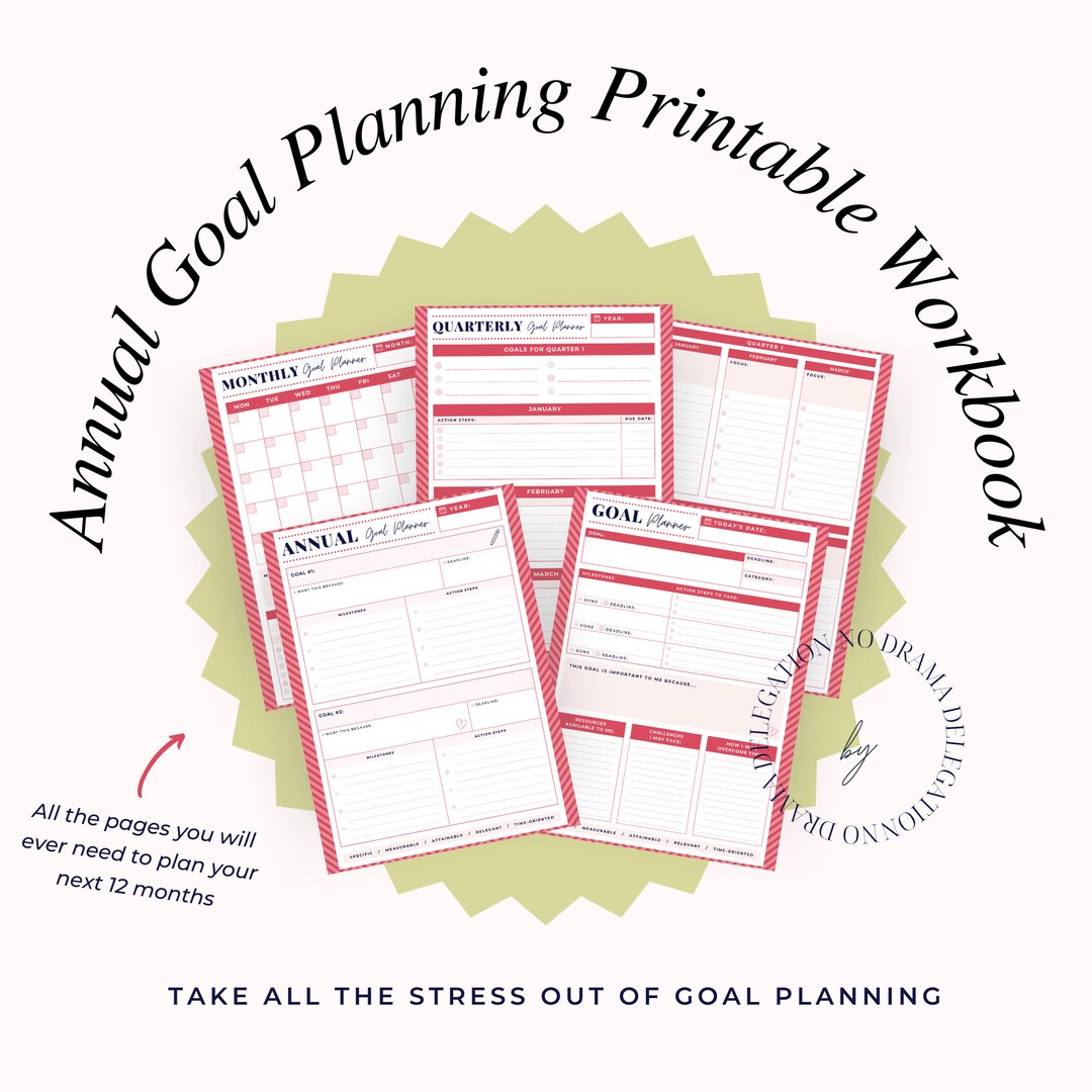 Annual Goal Planner Workbook Printable, 12 Month Goal Planner, Monthly ...
