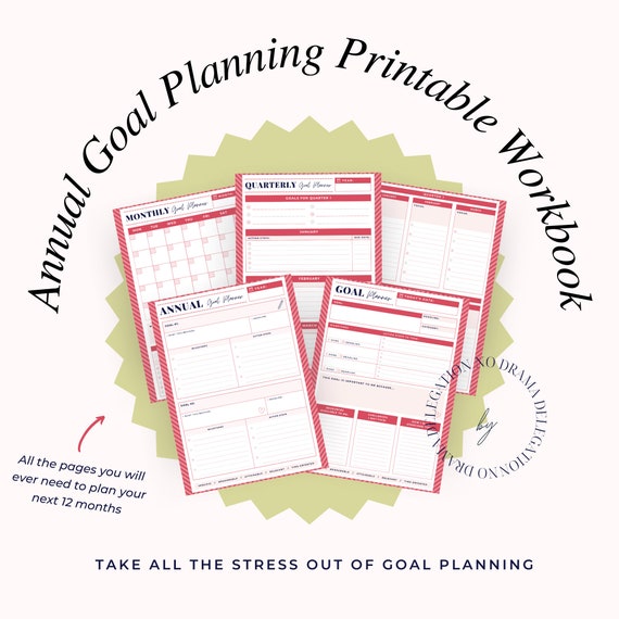 Annual Goal Planner Workbook Printable 12 Month Goal Planner - Etsy