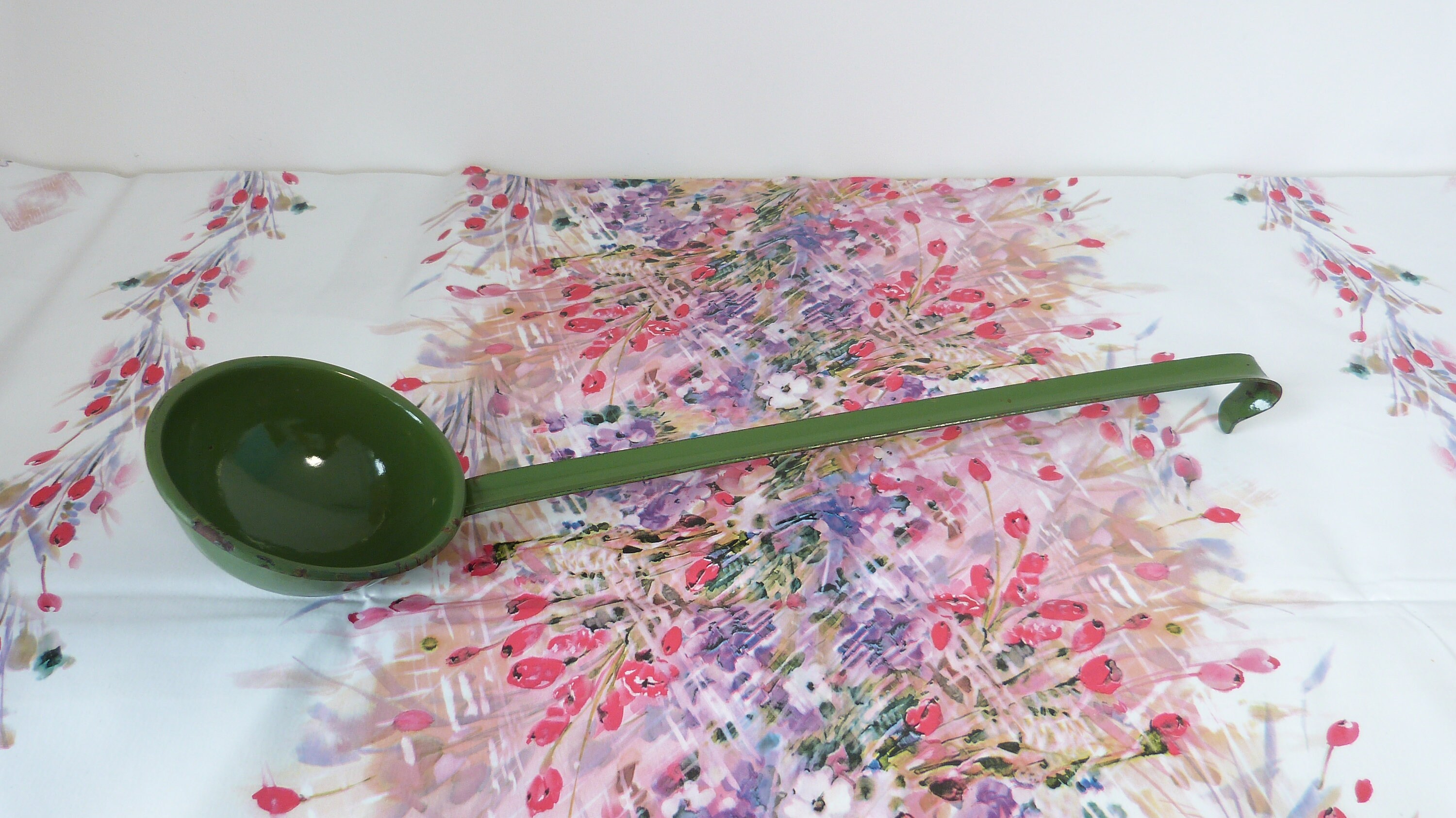 Enamel Green Metal Ladle, Vintage Ladle, Retro Cooking Utensil, Country ...