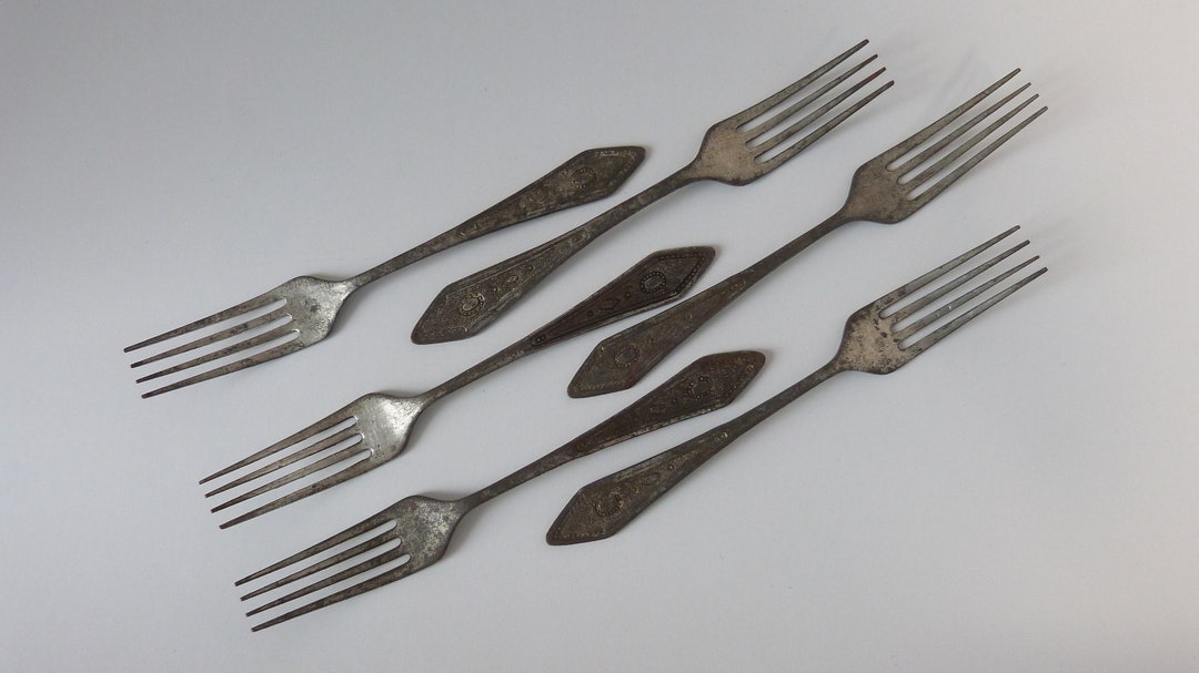 Vintage Forks, Cutlery, Antique Metal Forks, Rustic Forks, Set of 6 - Etsy
