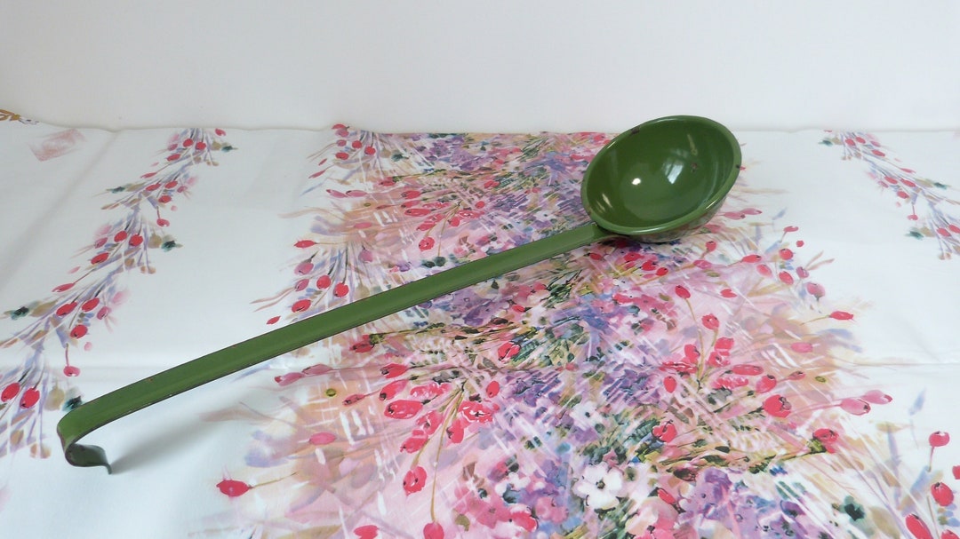 Enamel Green Metal Ladle, Vintage Ladle, Retro Cooking Utensil, Country ...