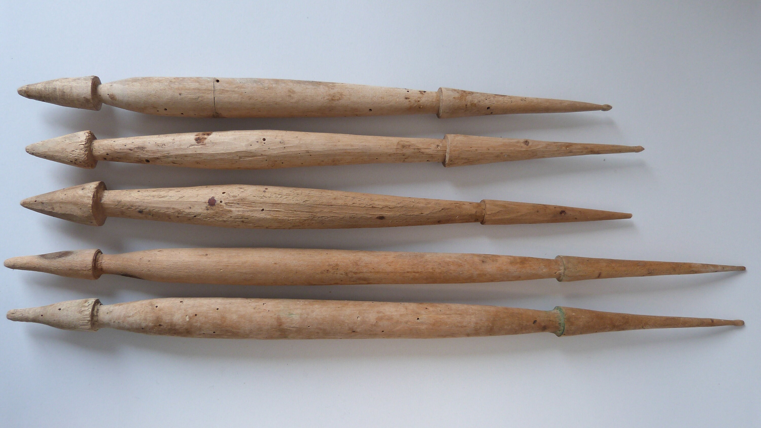 Set of 5 Spindles, Weaving Tool, Hand Spinning Wool, Antique Wooden ...
