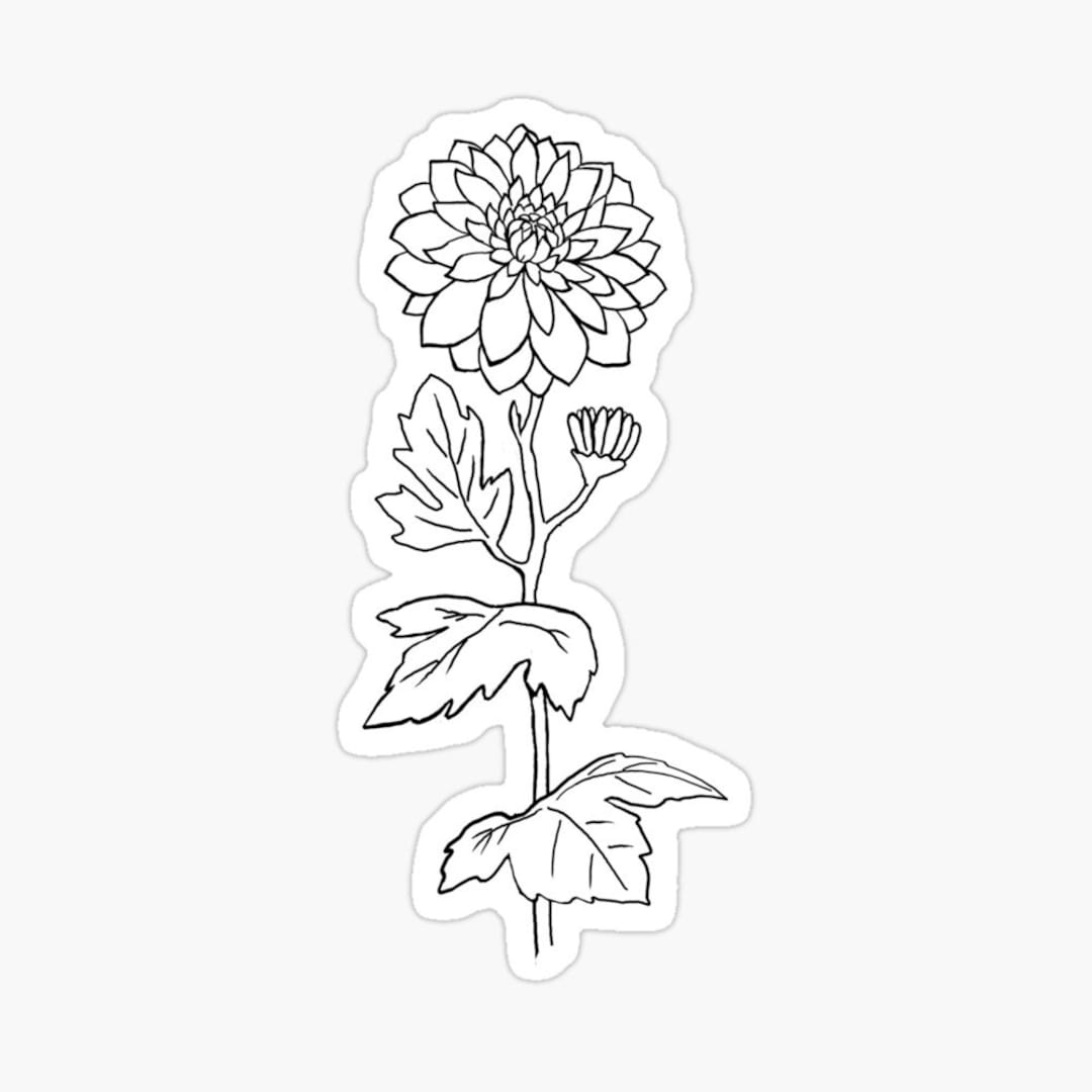 Birth Month Flower November Flower Sticker Chrysanthemum Sticker Black ...