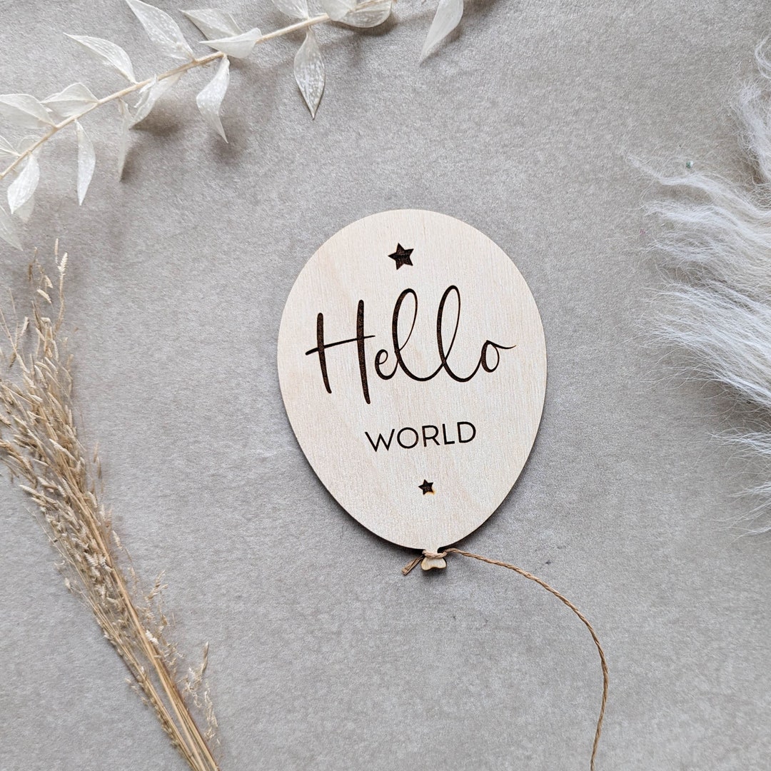 Wooden Hello World Balloon Sign | Welcome to the World Sign for New ...