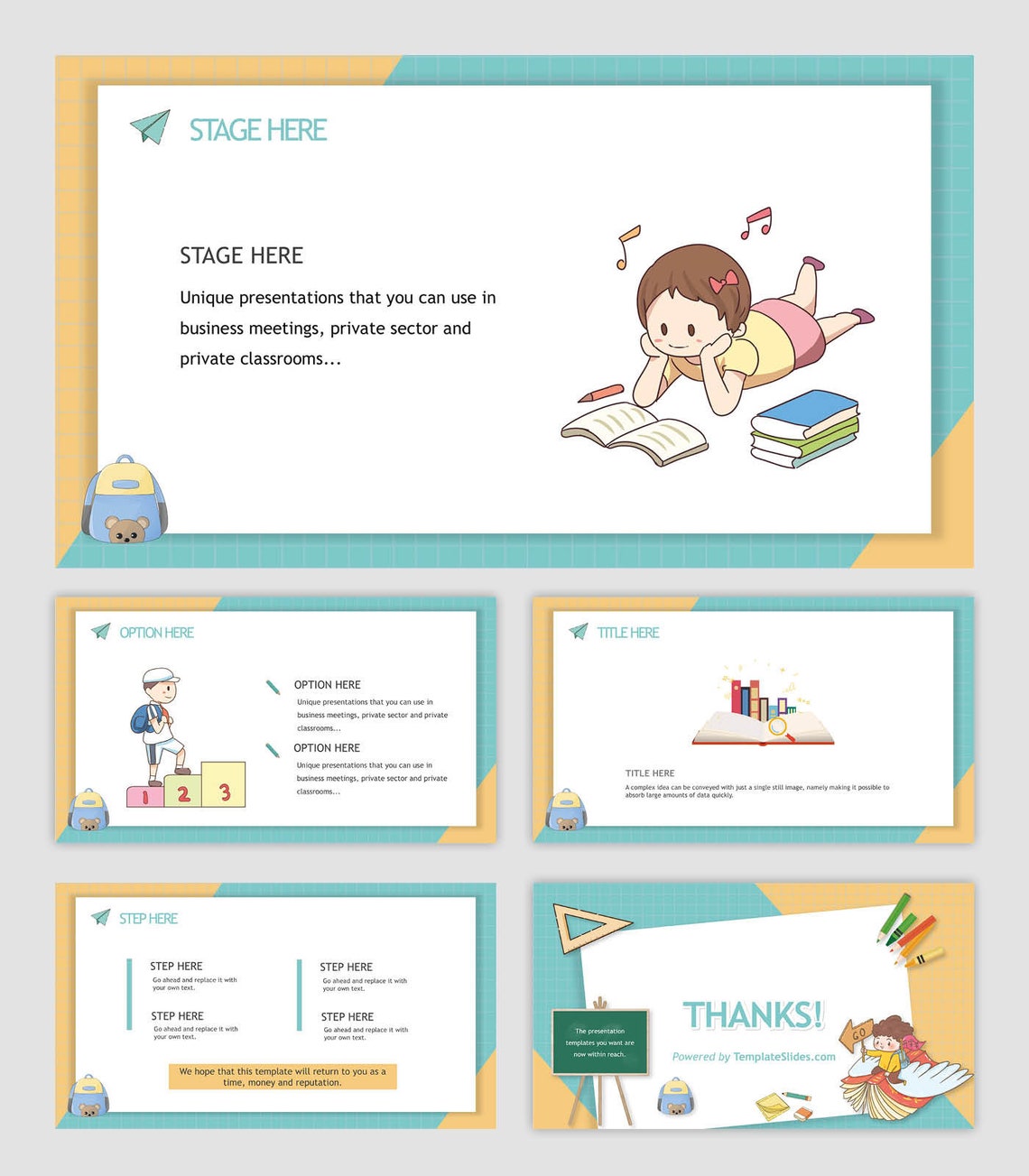 Cartoon Modern Clean School Powerpoint Template - Etsy