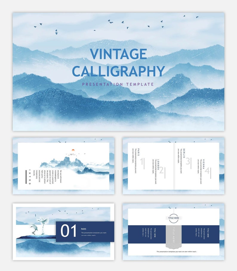 Vintage Blue Calligraphy Powerpoint Template - Etsy