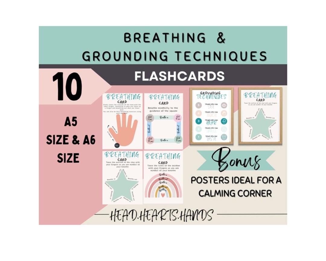 Mindfulness Breathing Flash Cards & Posters, Breathing Cards, Calming ...