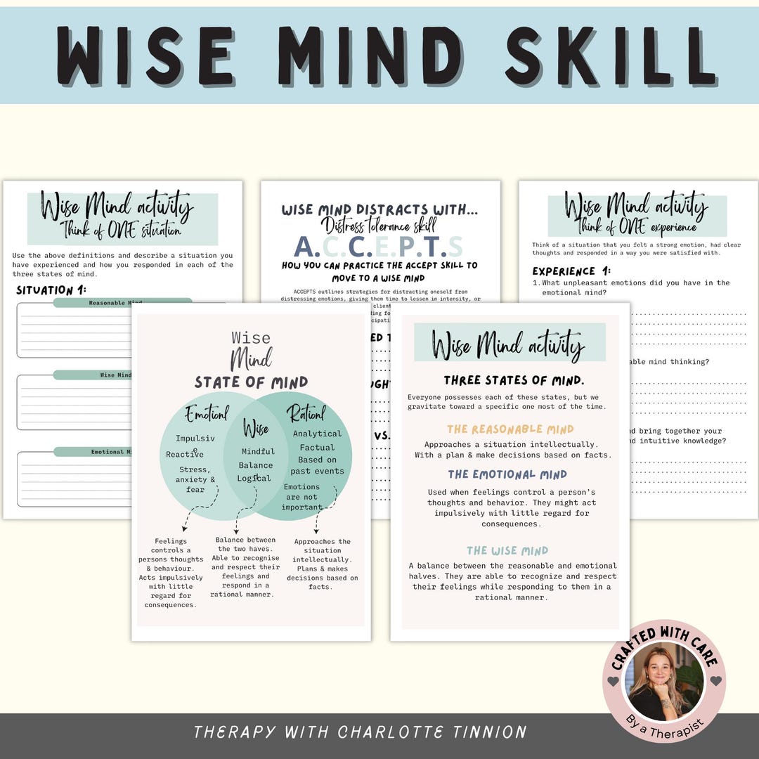 Wise Mind Worksheets, DBT Worksheets, Mindfulness Worksheets, Therapy ...