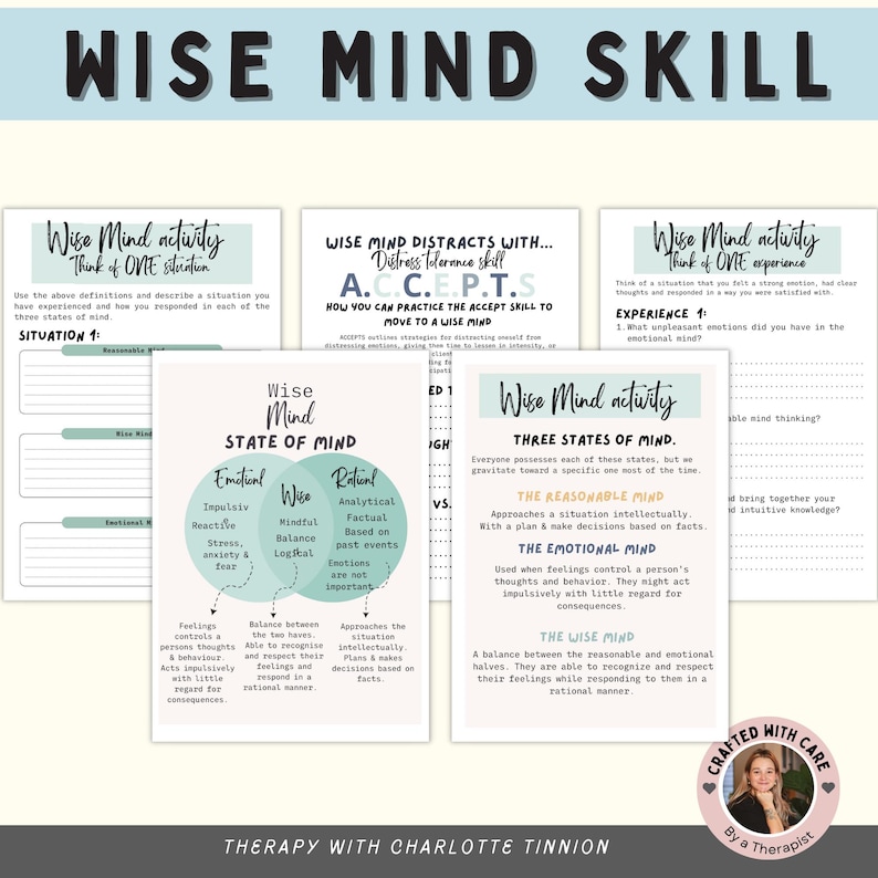 Wise Mind Worksheets, DBT Worksheets, Mindfulness Worksheets, Therapy ...