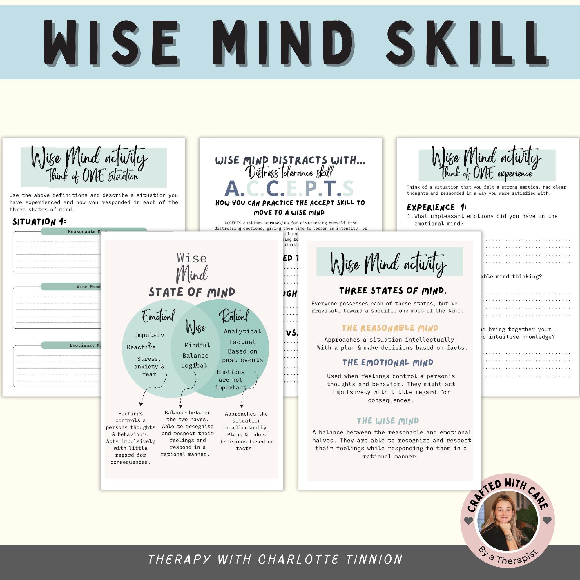 Wise Mind Worksheets, DBT Worksheets, Mindfulness Worksheets, Therapy ...