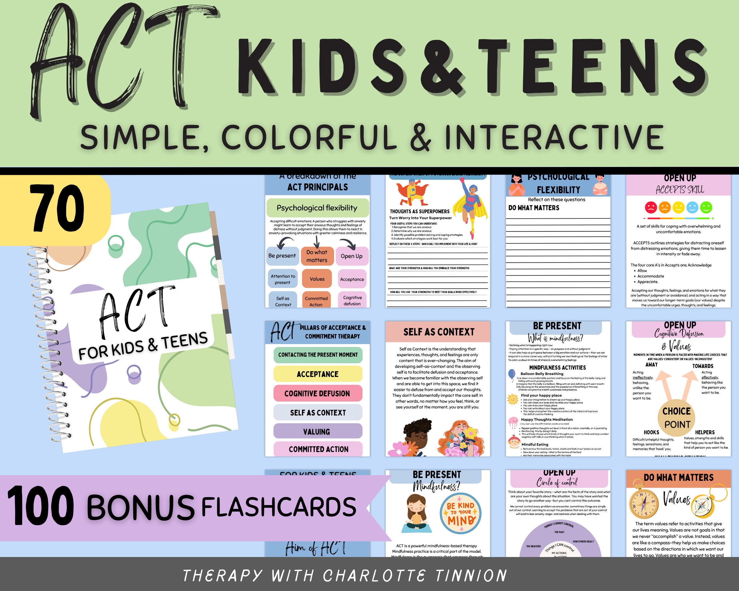 ACT for Kids Worksheets Acceptance and Commitment Therapy - Etsy