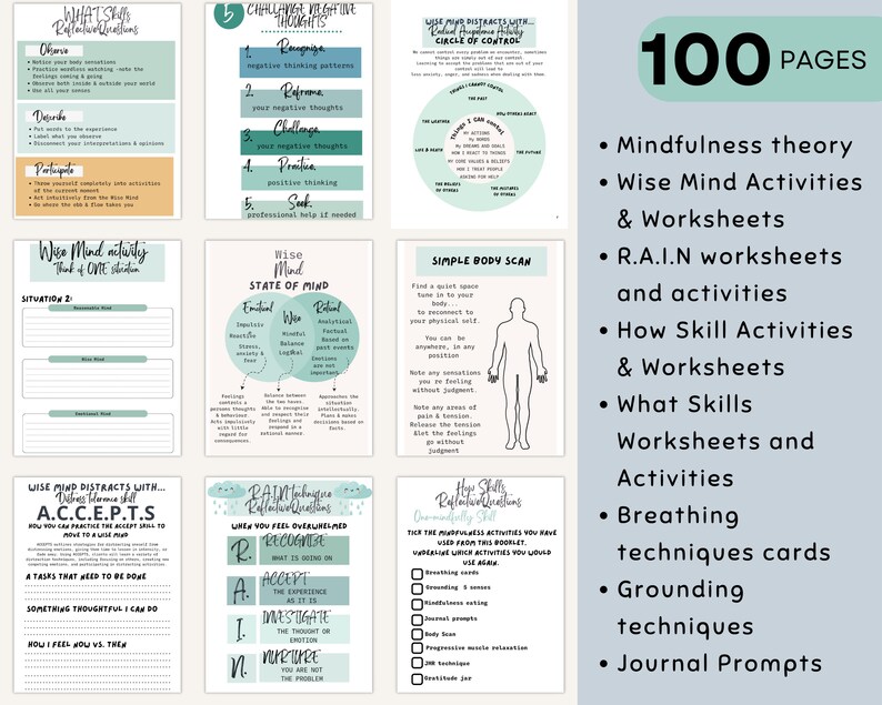 DBT Mindfulness Worksheets, Wise Mind, Anxiety Relief, Mindfulness ...