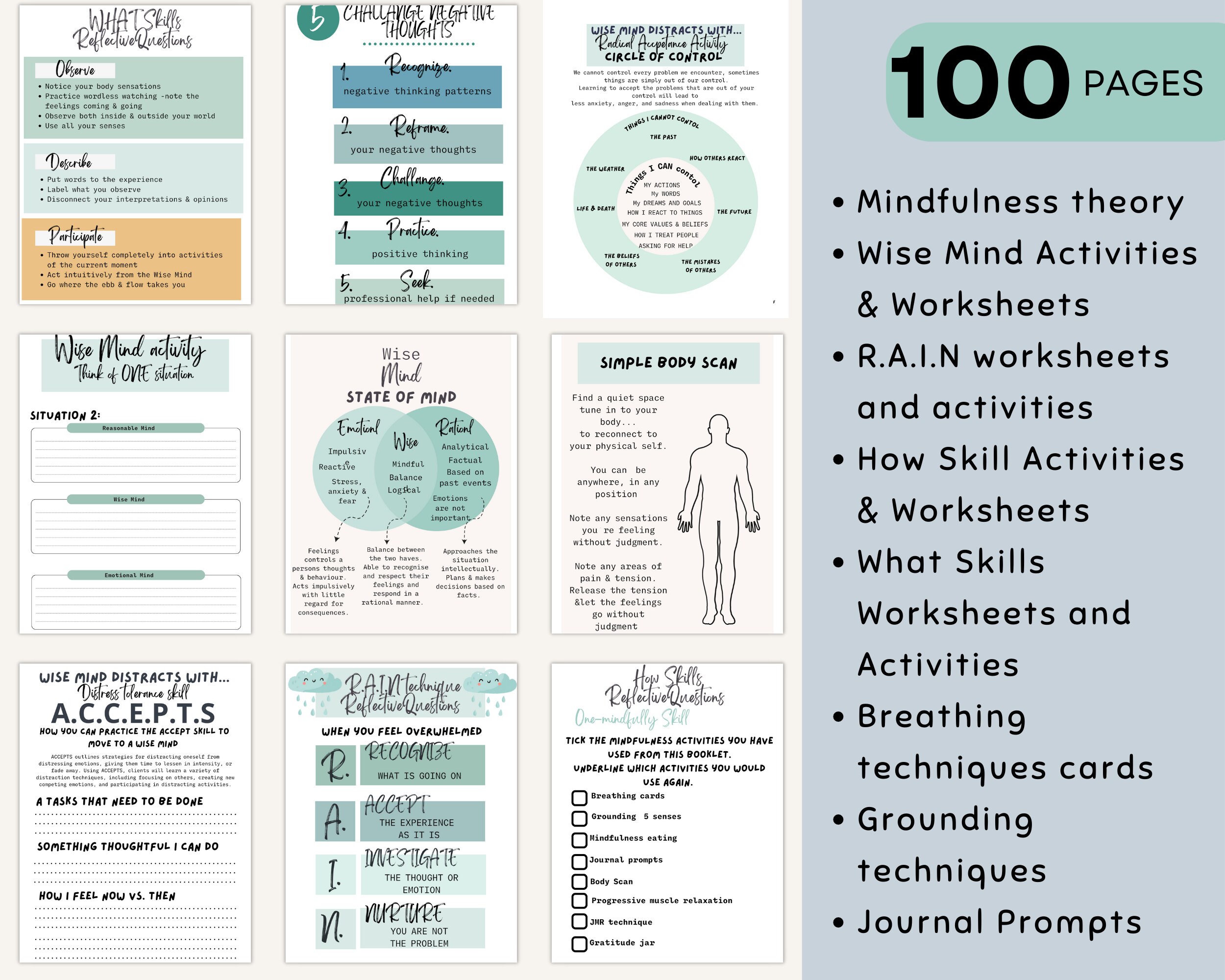 DBT Mindfulness Worksheets, Wise Mind, Anxiety Relief, Mindfulness ...