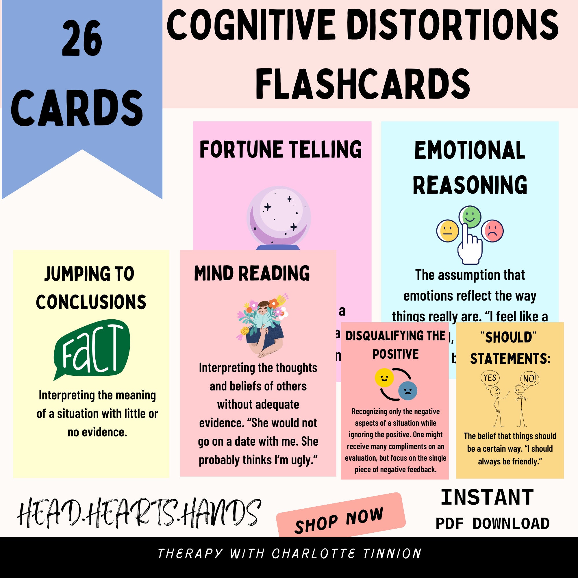 Cognitive Distortions Flash Cards Unhelpful Thinking Cards - Etsy Canada