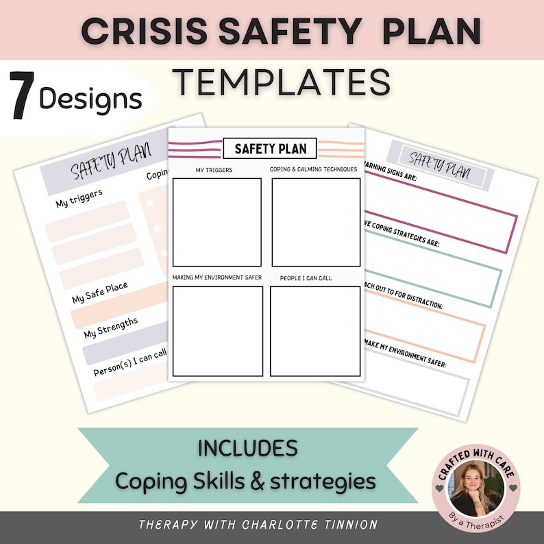 Crisis Safety Plan Sheets, Support Plan ,CPTSD Worksheets, Suicide ...
