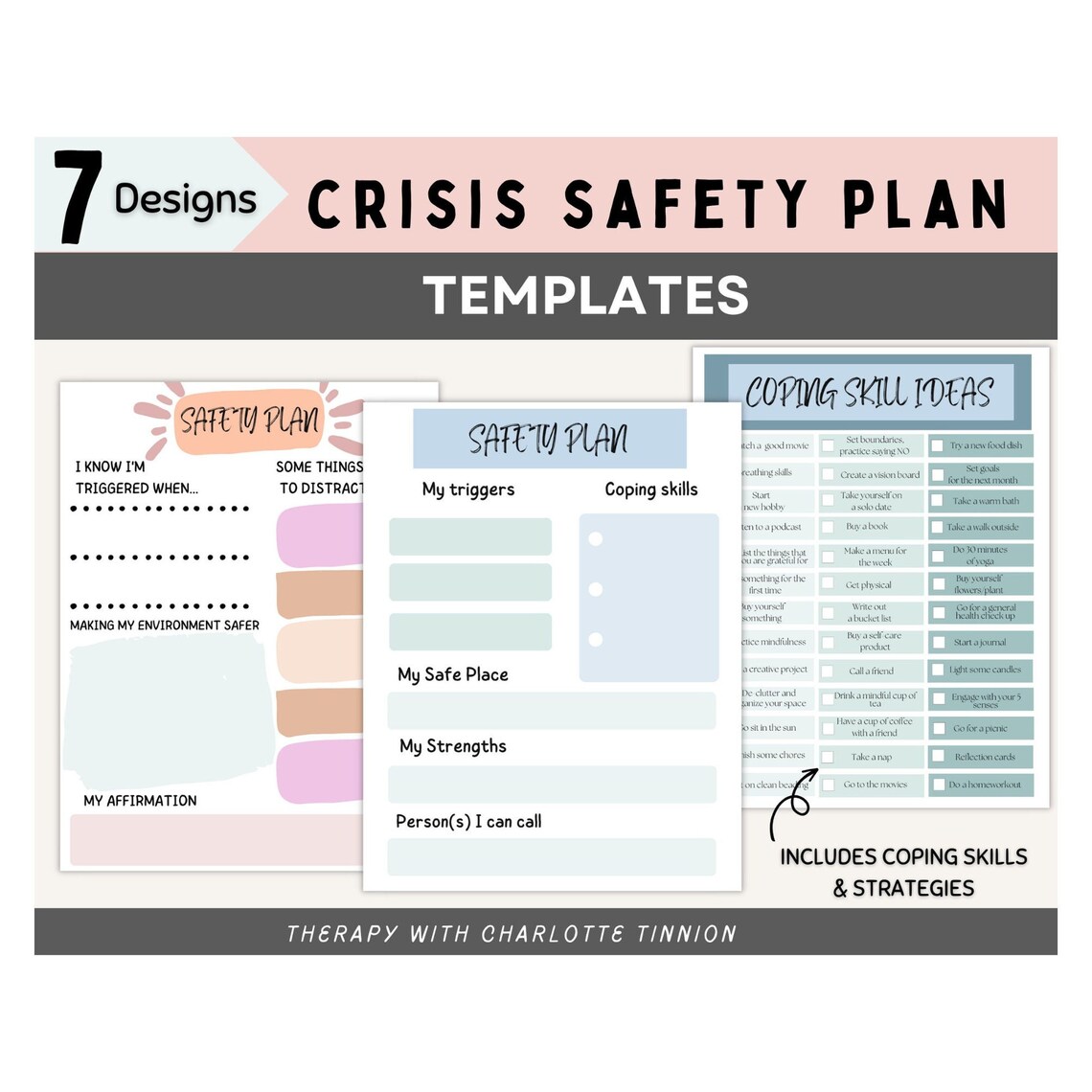 Crisis Safety Plan Sheets, Support Plan ,CPTSD Worksheets, Suicide ...