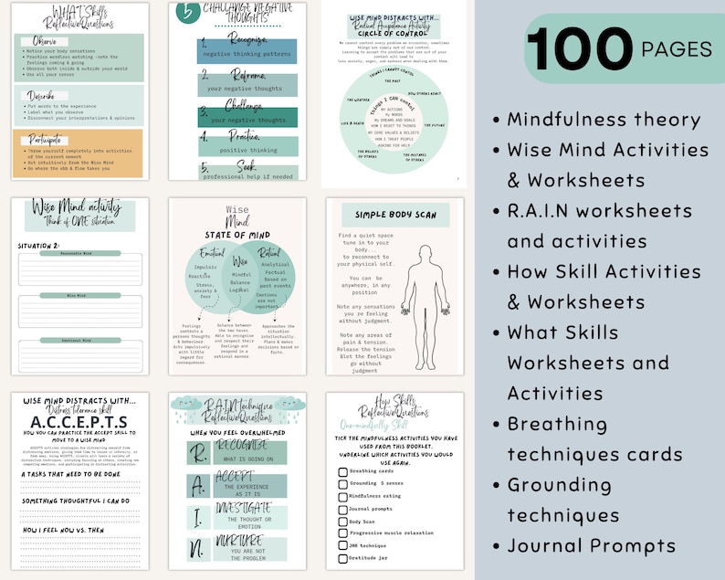 Mindfulness Mega Bundle, Mindfulness Worksheets, DBT Worksheets ...