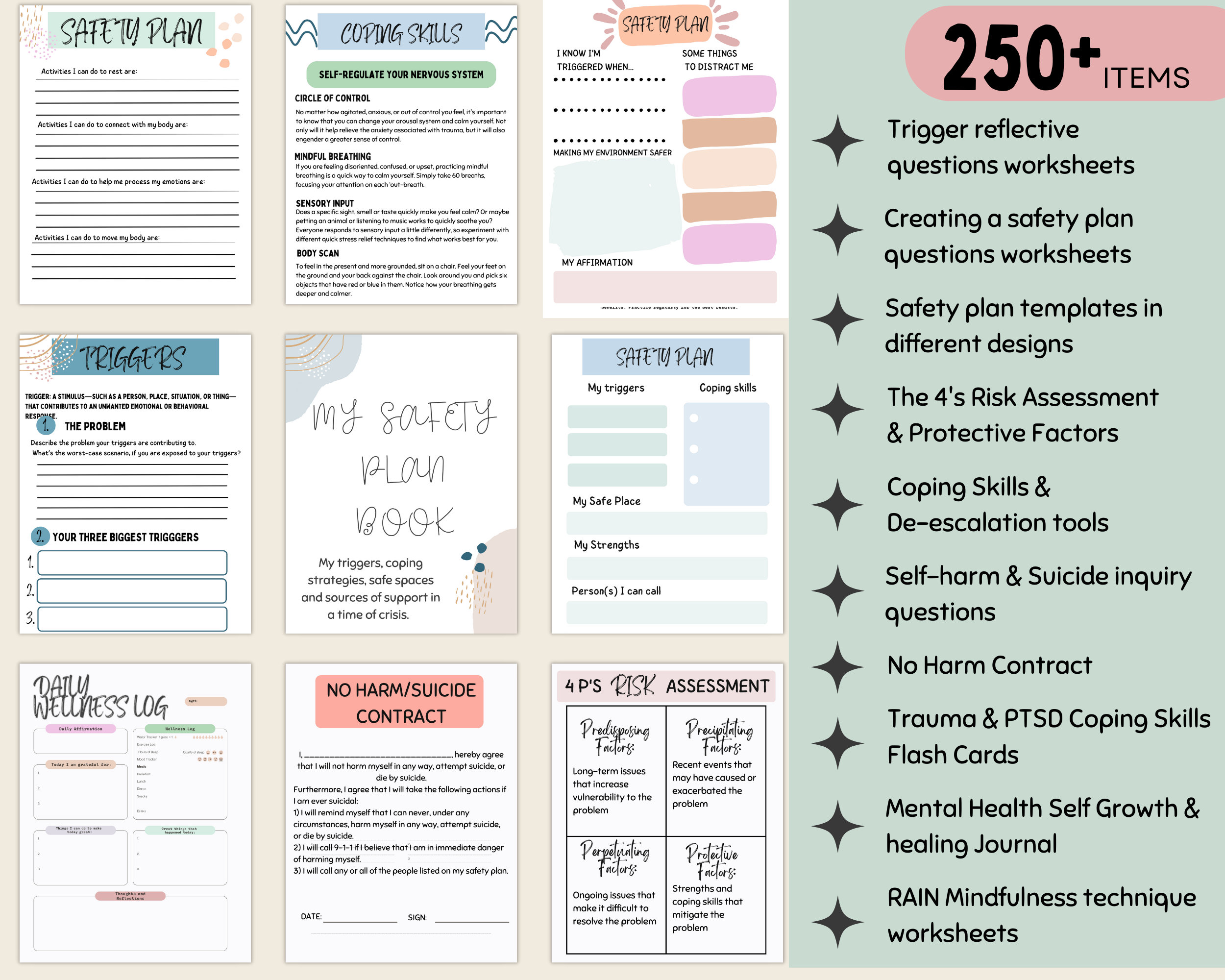 Safety Plan Bundle, Safety Plan Worksheets, Crisis Plan Workbook ...