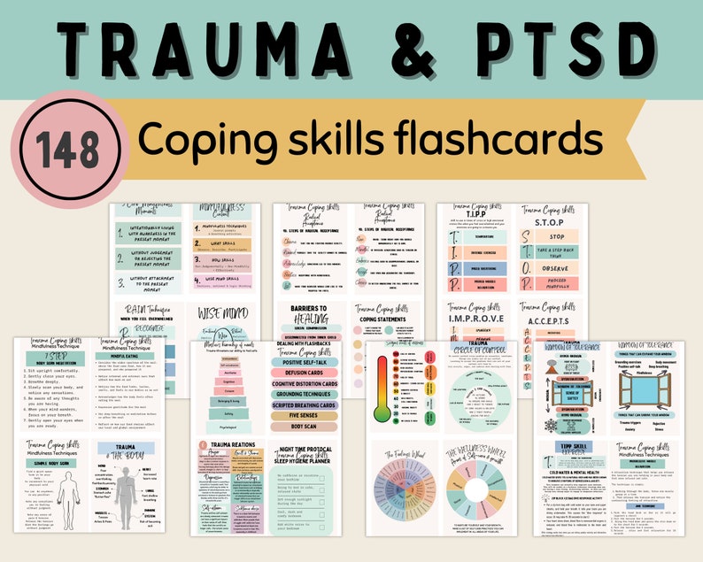 Trauma Therapy Flashcards, PTSD Coping Skills Cards, Anxiety Relief ...