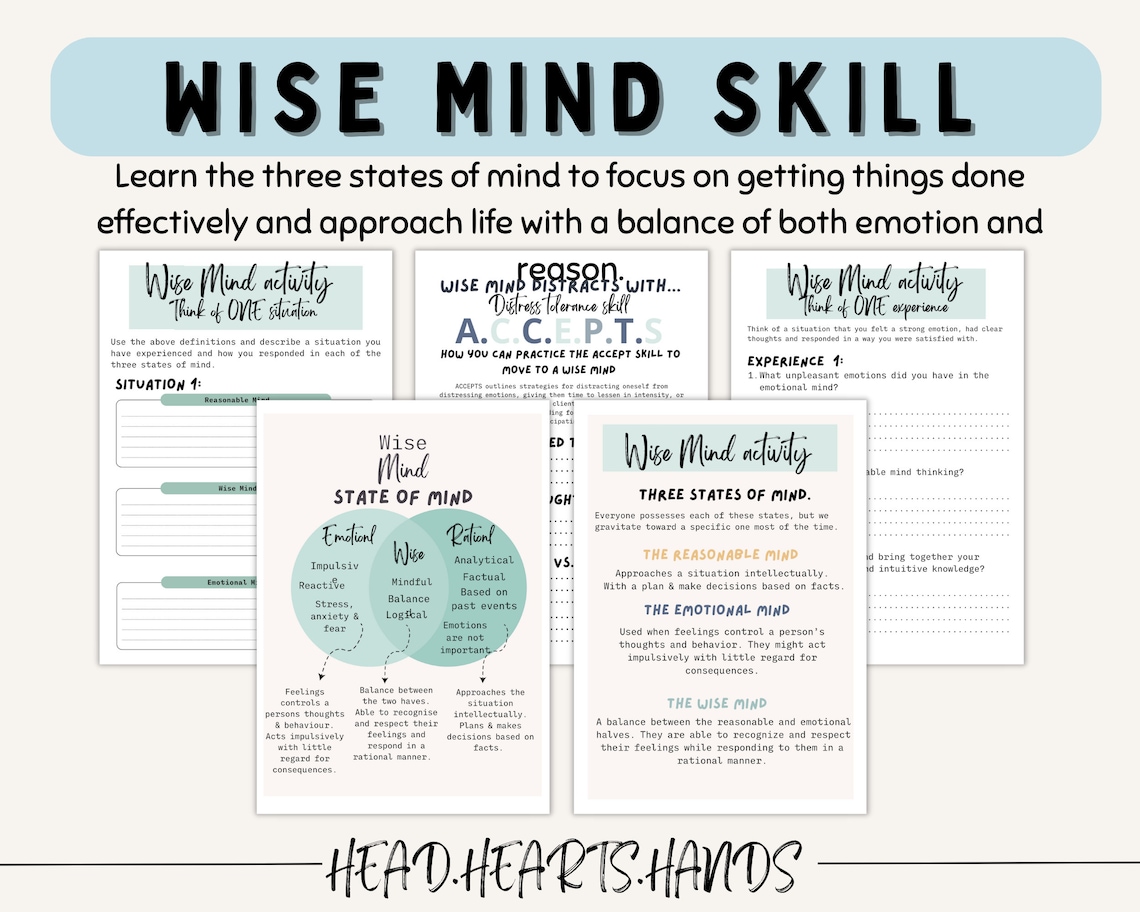 Wise Mind Worksheets, DBT Worksheets, Mindfulness Worksheets, Therapy ...