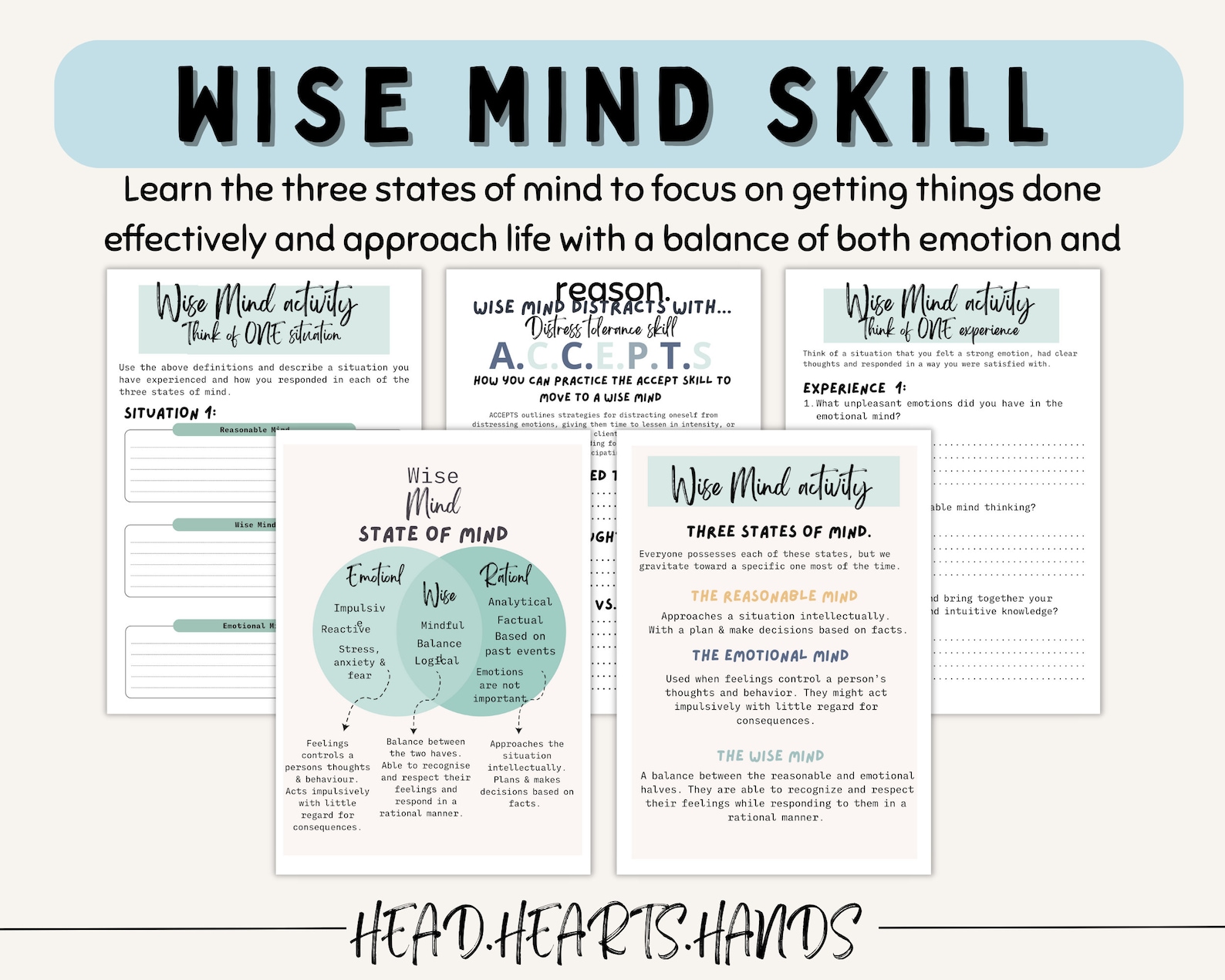 Wise Mind Worksheets, DBT Worksheets, Mindfulness Worksheets, Therapy ...