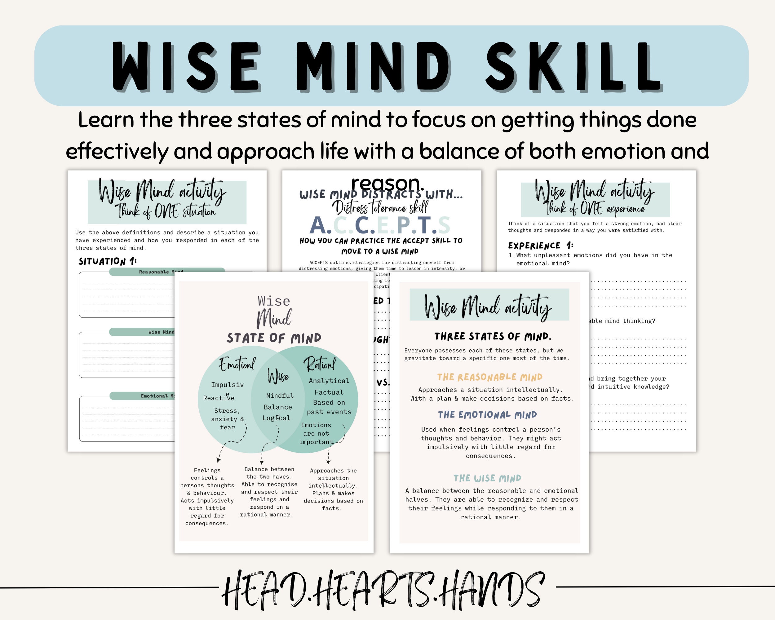 Wise Mind Worksheets, DBT Worksheets, Mindfulness Worksheets, Therapy ...