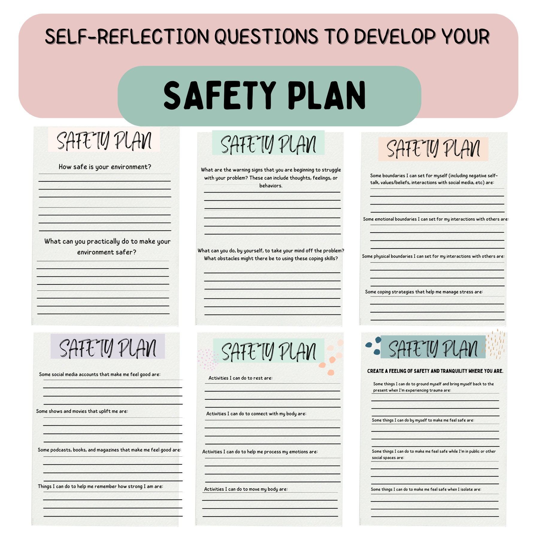 Crisis Safety Plan Worksheets Suicide and Self-harm Risk - Etsy