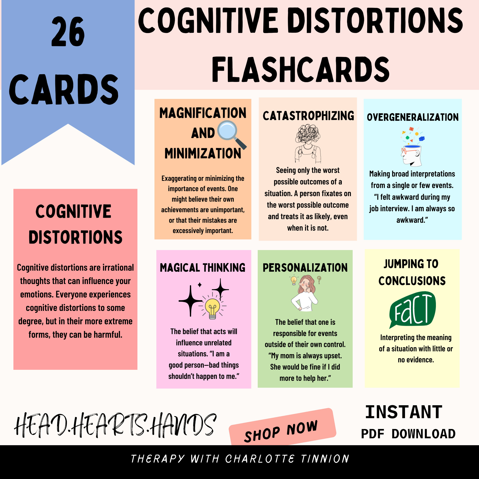Cognitive Distortions Flash Cards Unhelpful Thinking Cards - Etsy Canada