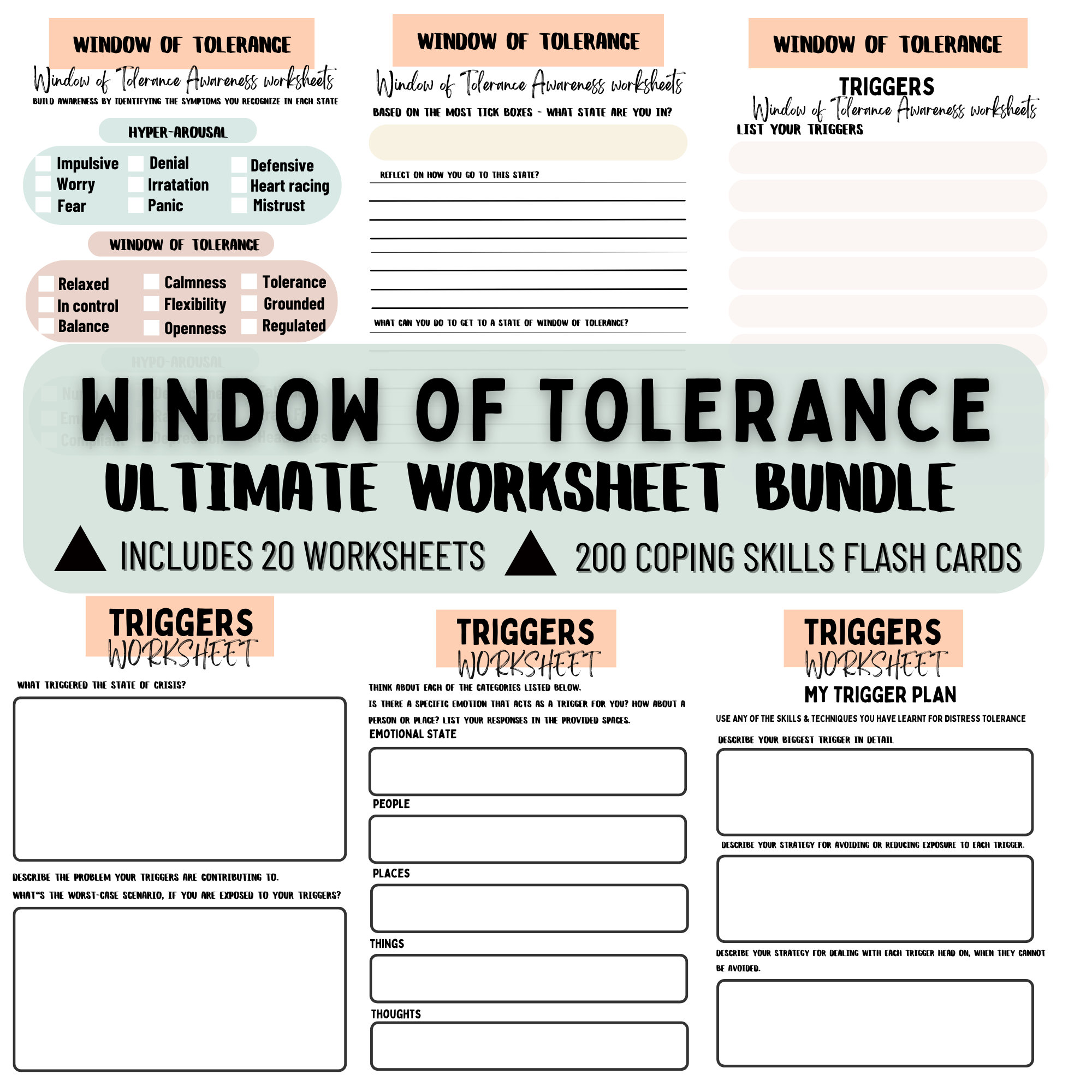 The Window of Tolerance Worksheets Arousal States Emotional - Etsy ...