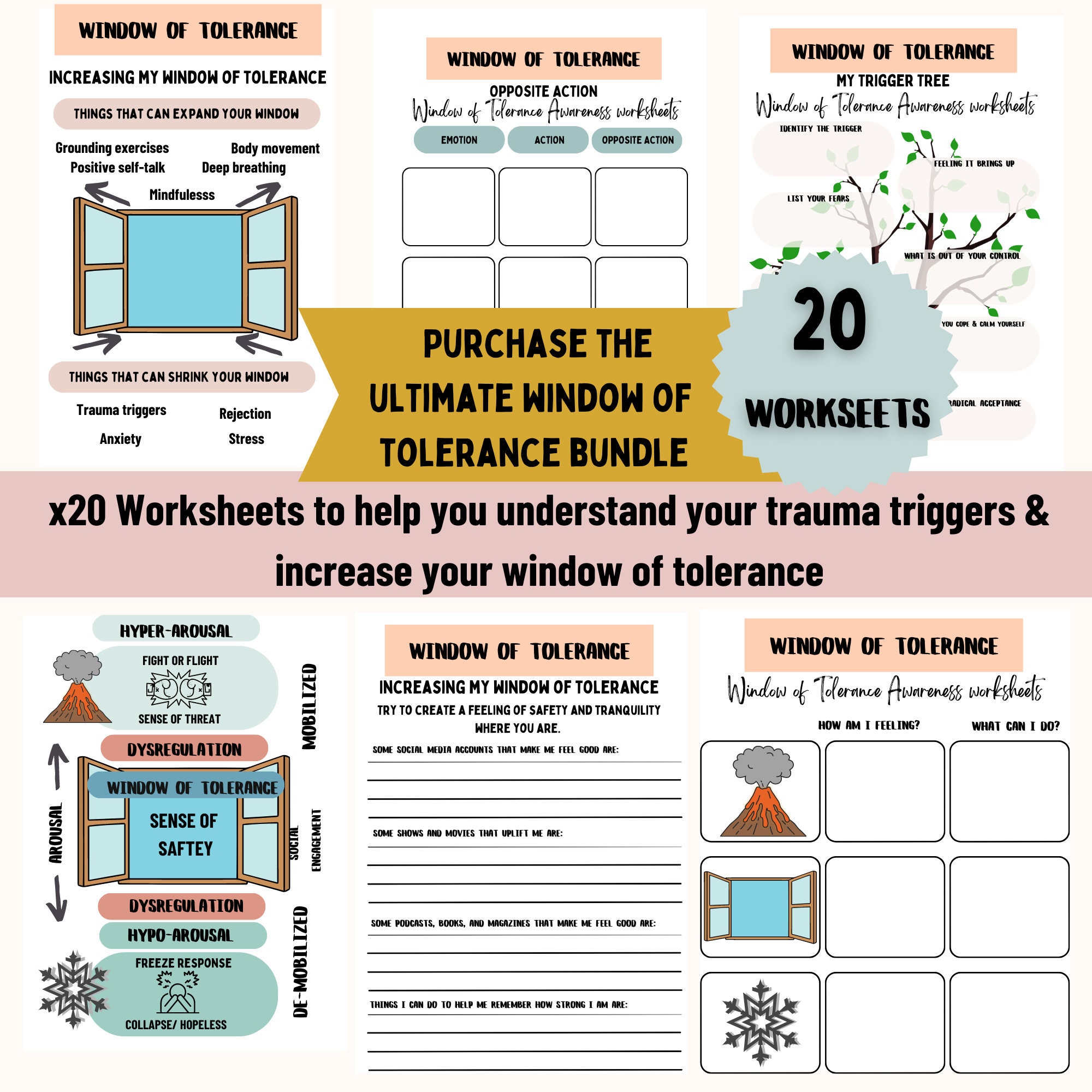 The Window of Tolerance Worksheets Arousal States Emotional - Etsy ...