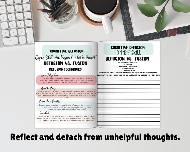 ACT, Acceptance and Commitment Therapy Workbook, Cognitive Defusion ...