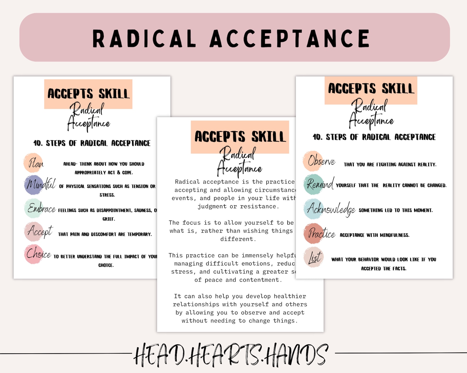 Radical Acceptance Worksheets, Dbt, Cbt, Act, Emotional Regulation (pdf ...