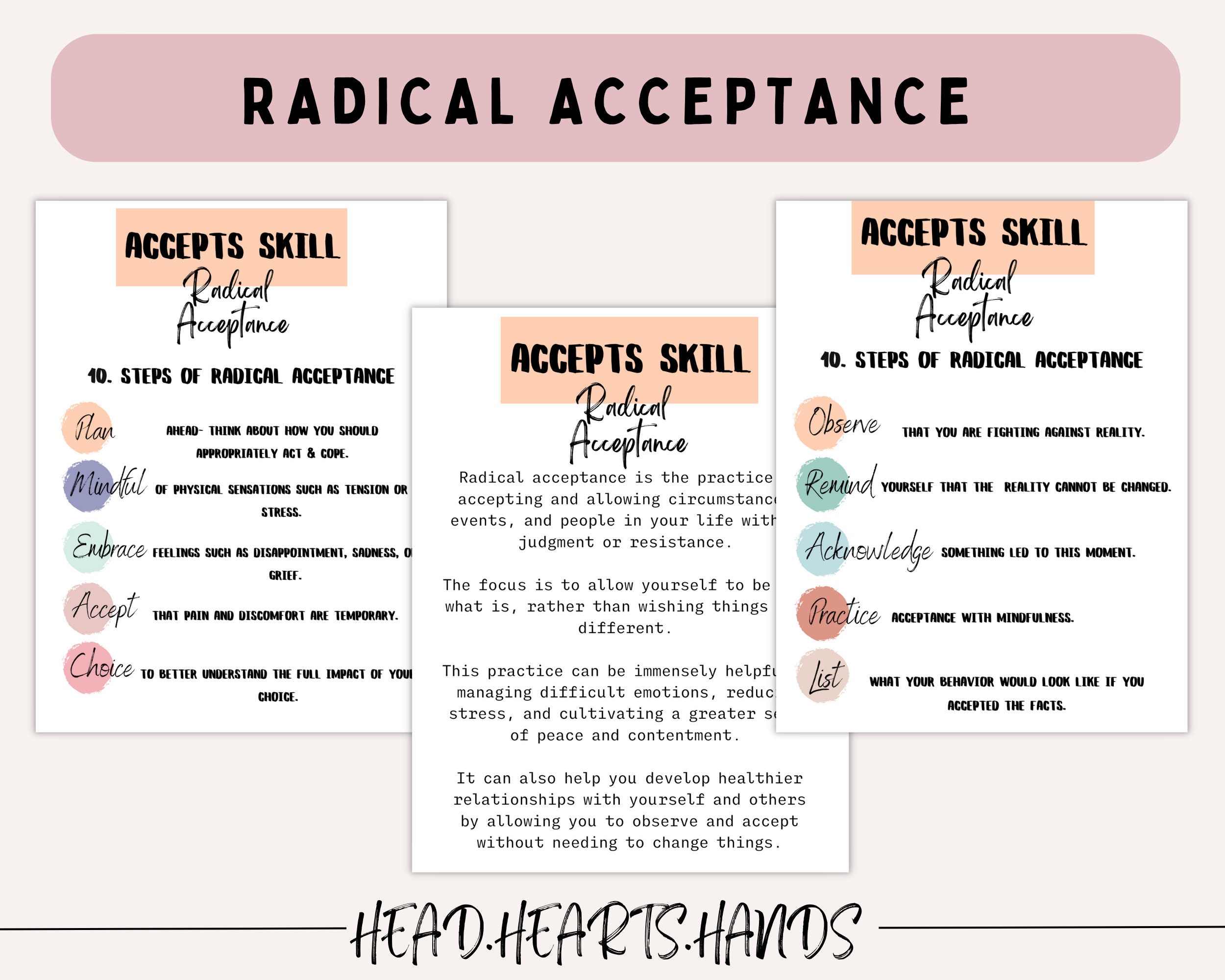 Radical Acceptance Worksheets, Distress Tolerance Worksheets, DBT ...