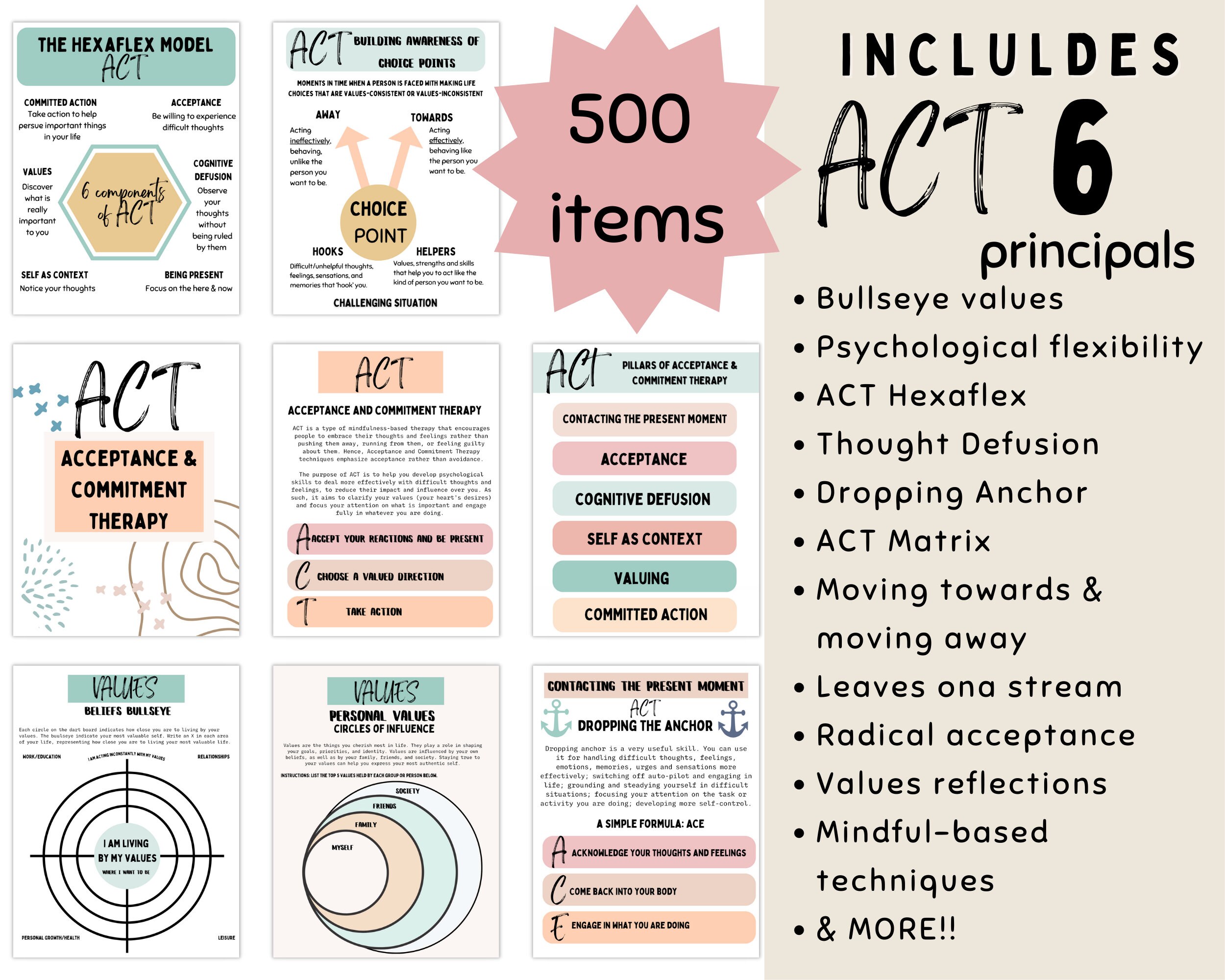 ACT Worksheet Bundle, Acceptance and Commitment Therapy, ACT Metaphors ...