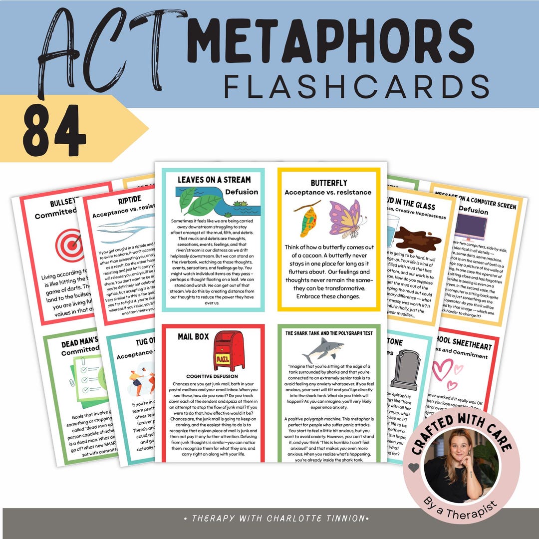 ACT Metaphor Flashcards, ACT Therapy, Psychological Flexibility, Act ...