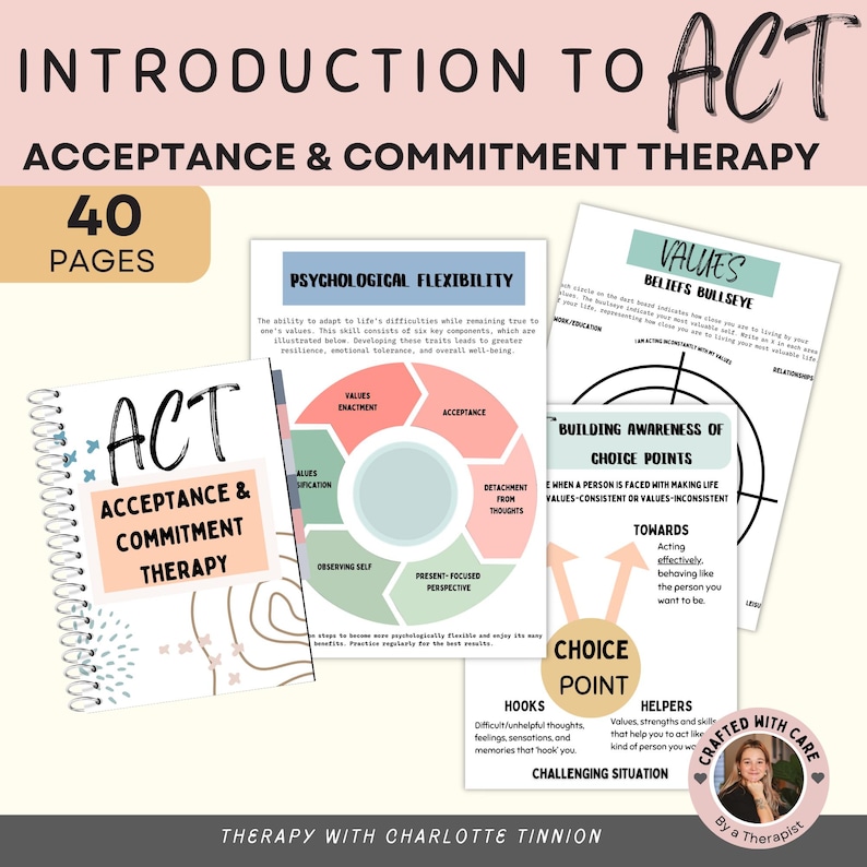 Acceptance and Commitment Therapy Worksheets, ACT Workbook, ACT Therapy ...