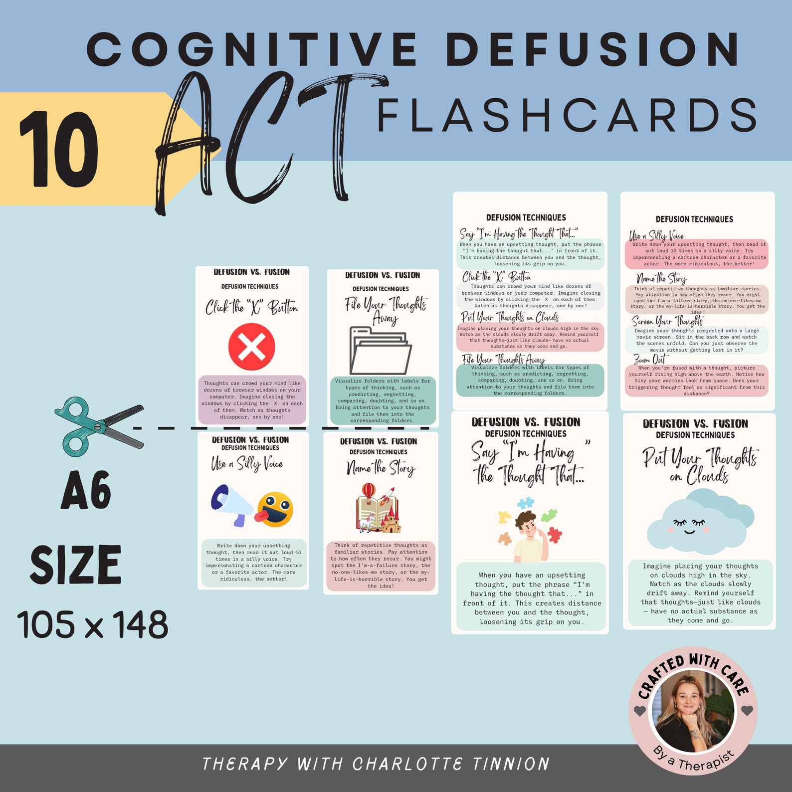 ACT Cognitive Defusion Flashcards, Therapy Coping Skills (PDF Download ...