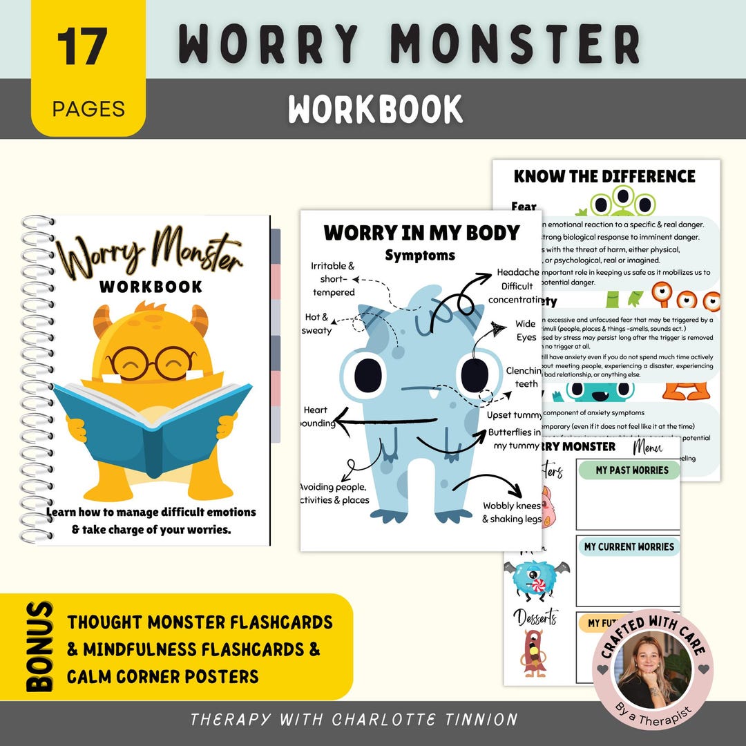 Worry Monster for Kids, Therapy for Kids, Worksheets for Children ...