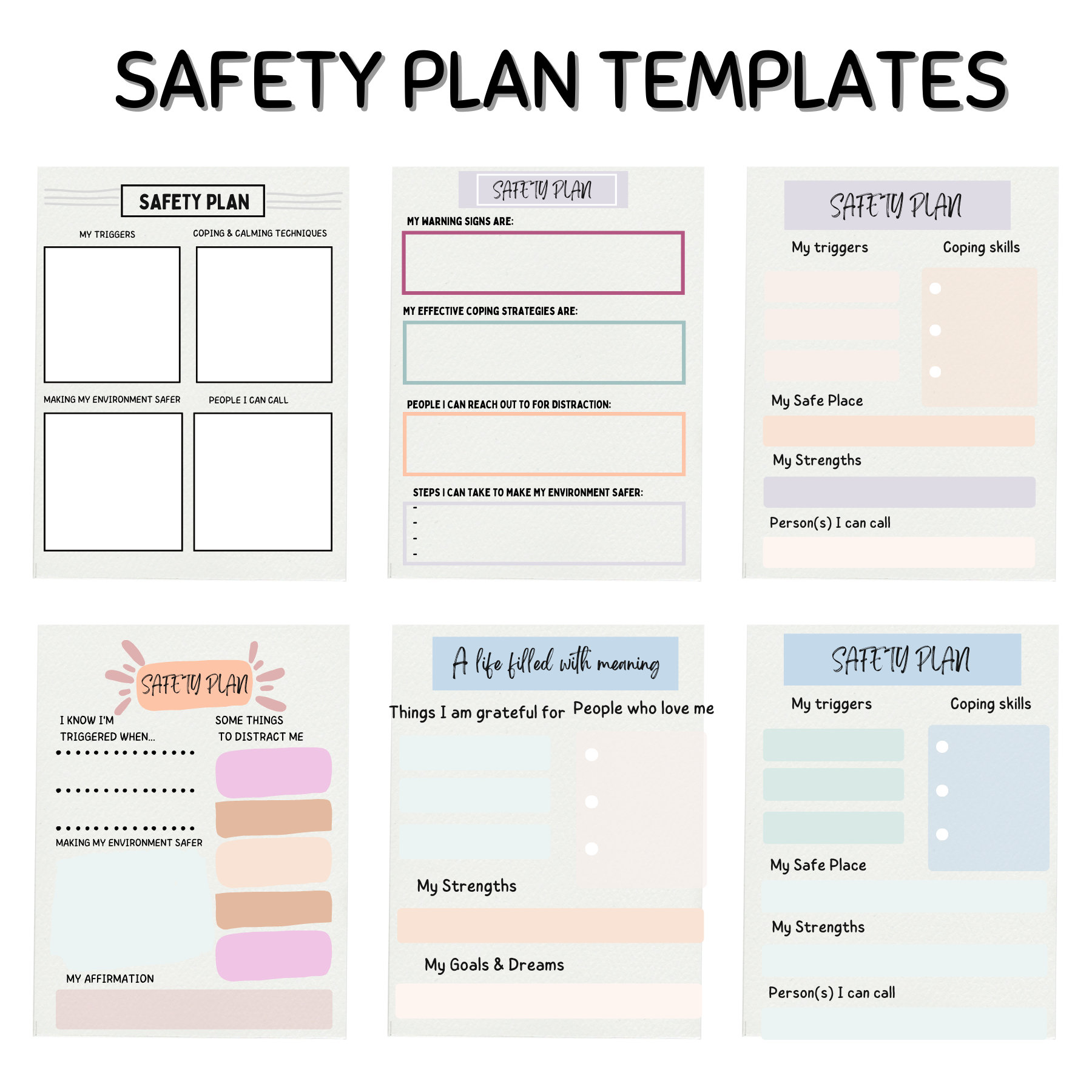 Safety Plan Bundle, Safety Plan Worksheets, Crisis Plan Workbook ...
