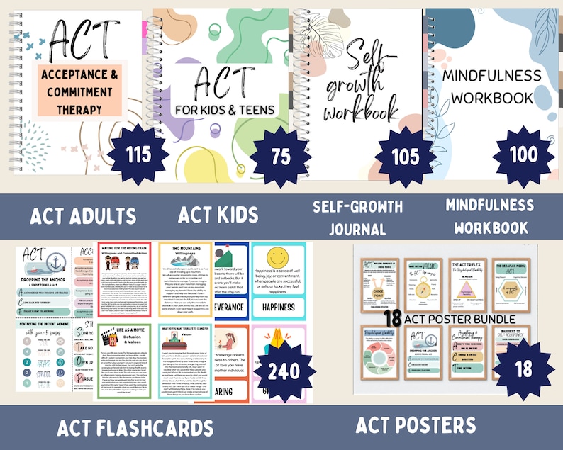 ACT Therapy Worksheets Bundle, Flashcards, Posters (digital Download ...