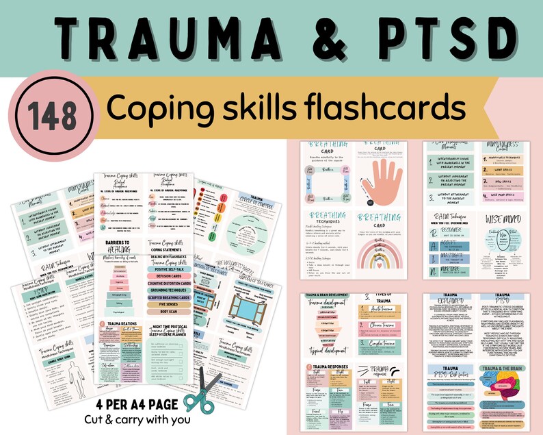 Trauma Therapy Flashcards, PTSD Coping Skills Cards, Anxiety Relief, Mindfulness Cards ...