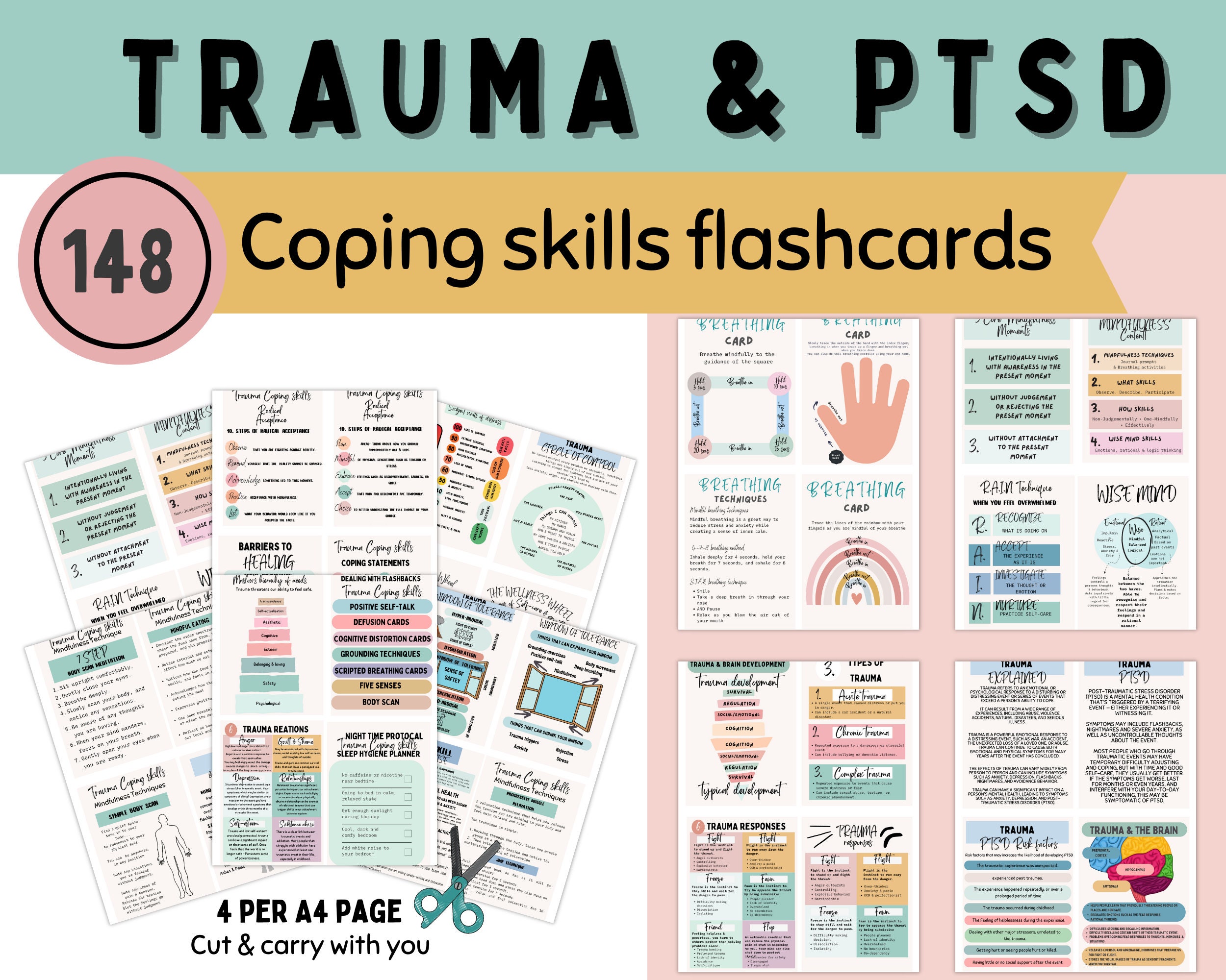 Trauma Therapy Flashcards, PTSD Coping Skills Cards, Anxiety Relief ...
