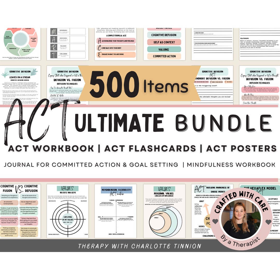 ACT Worksheet and Cards Bundle, Acceptance Therapy, ACT Therapy, Act ...