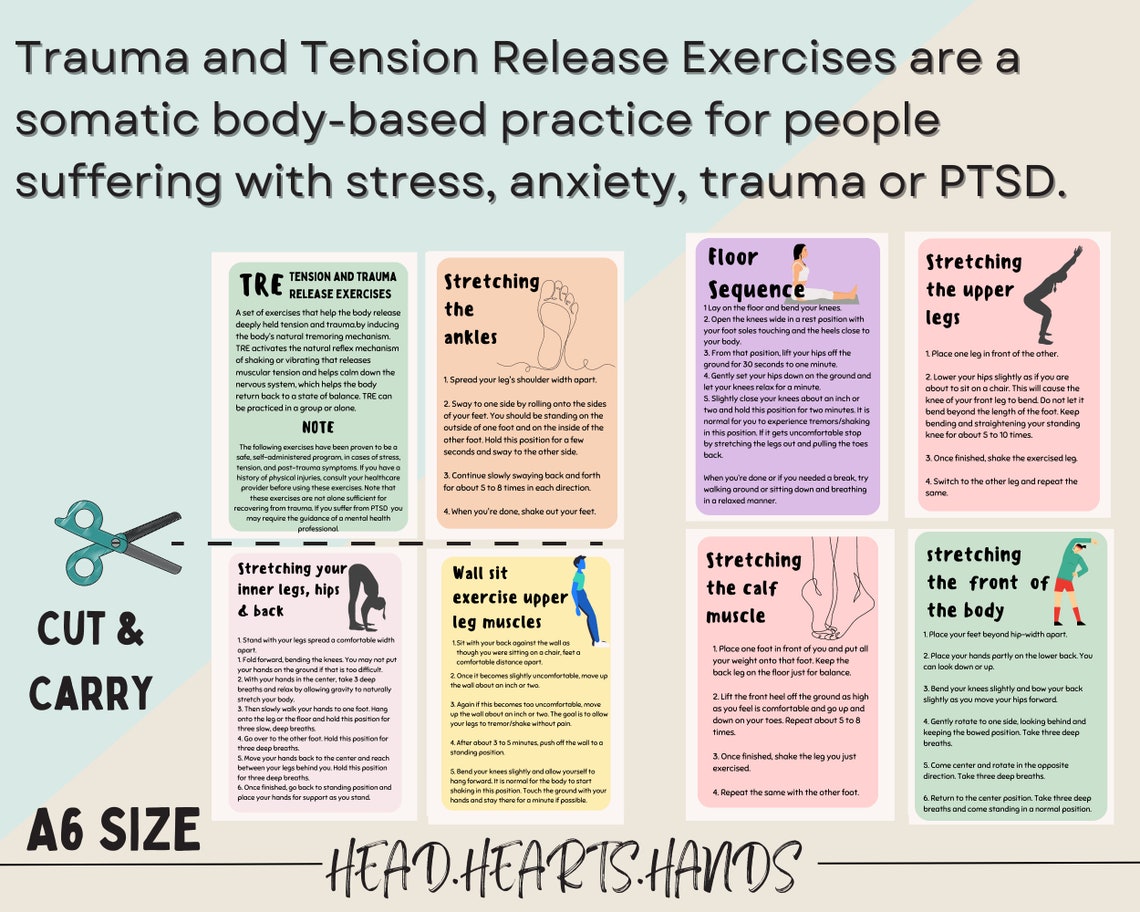 TRE Flashcards, Tension and Trauma-releasing Exercises, Somatic Therapy Coping Skills, Trauma ...