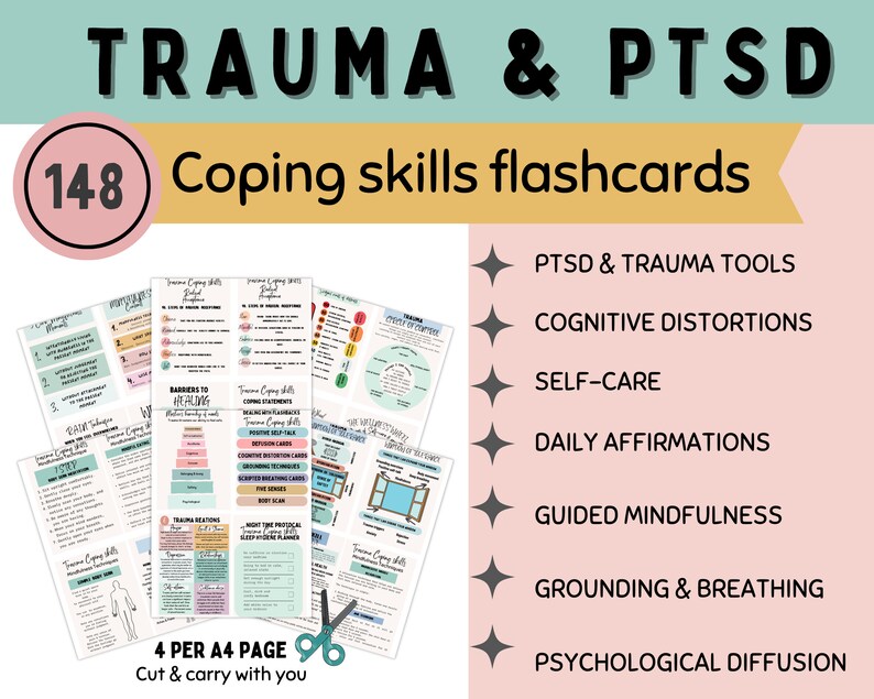Trauma Therapy Flashcards, PTSD Coping Skills Cards, Anxiety Relief ...
