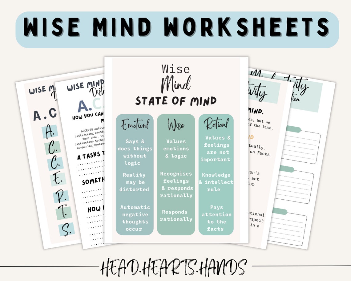 Wise Mind Worksheets, DBT Worksheets, Mindfulness Worksheets, Therapy ...