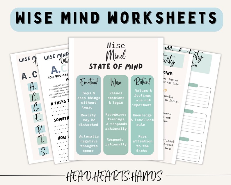 Wise Mind Worksheets, DBT Worksheets, Mindfulness Worksheets, Therapy ...