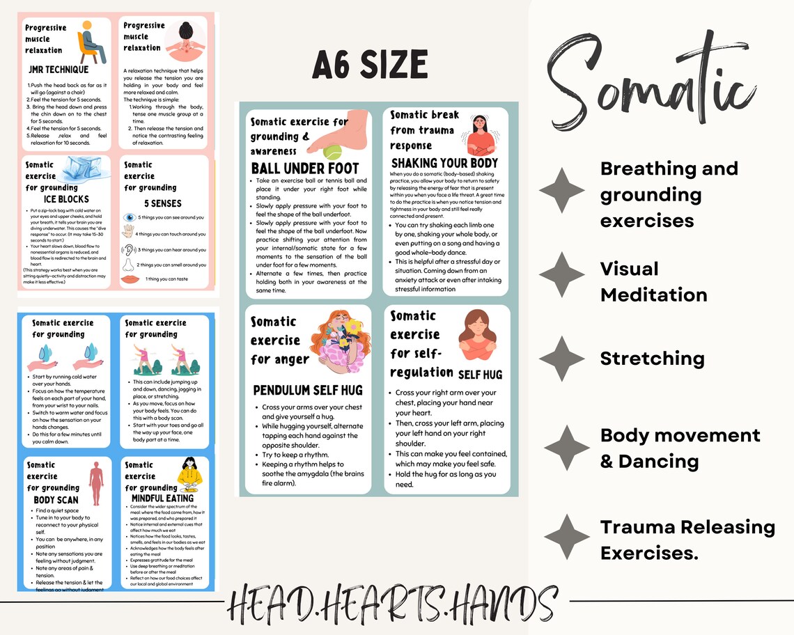 Somatic Therapy Exercise Cards, Somatic Awareness Flashcards, Nervous ...