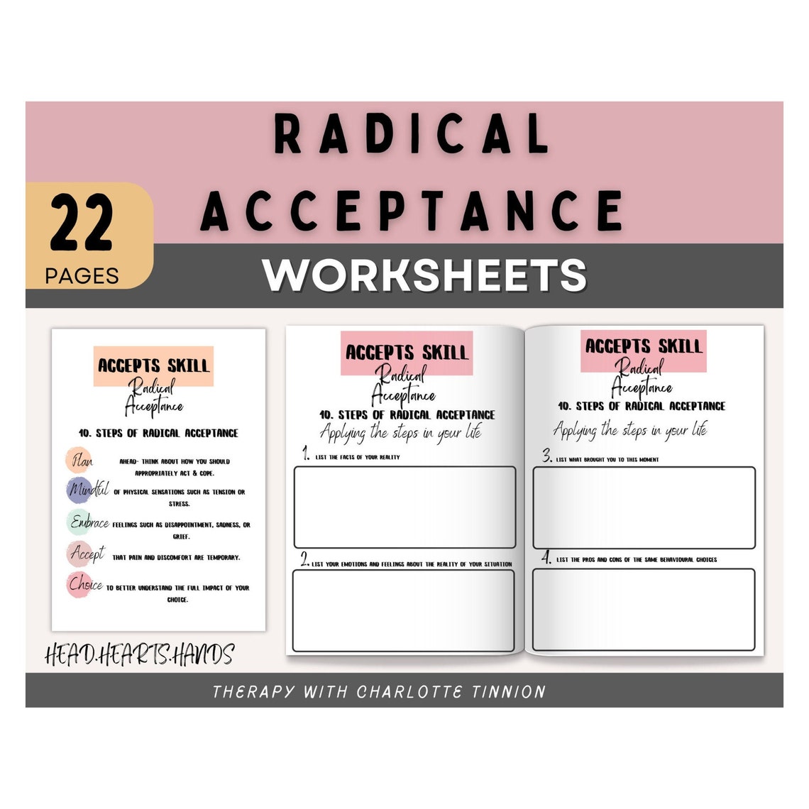 Radical Acceptance Worksheets, Distress Tolerance Worksheets, DBT ...